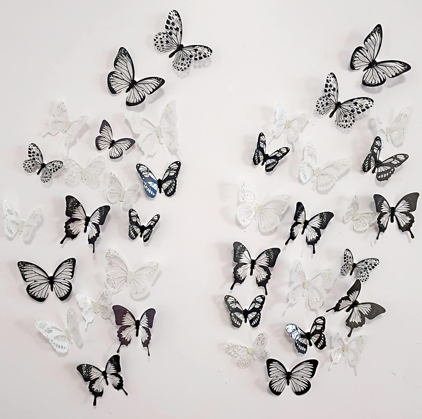 54 PCS Butterfly Wall Stickers, 3D Butterflies Decor Crystal Butterfly Decals for Removable Mural Stickers Home Kids Bedroom Nursery Decoration Black White