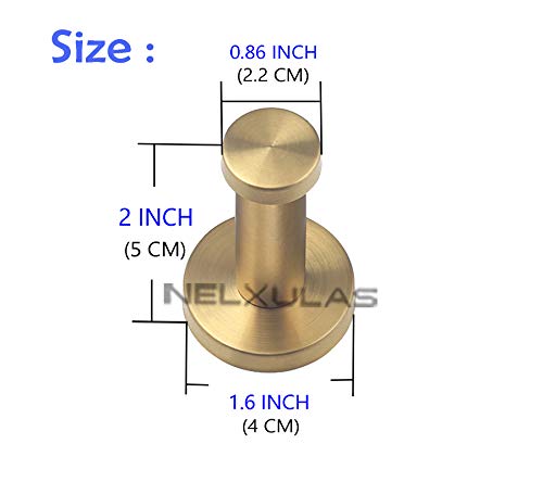 NELXULAS Golden Brushed Stainless Steel Single Super Heavy Duty Wall Mount Hook, Bath Towel Hooks, Coat Hanger (2", 4 PCS)