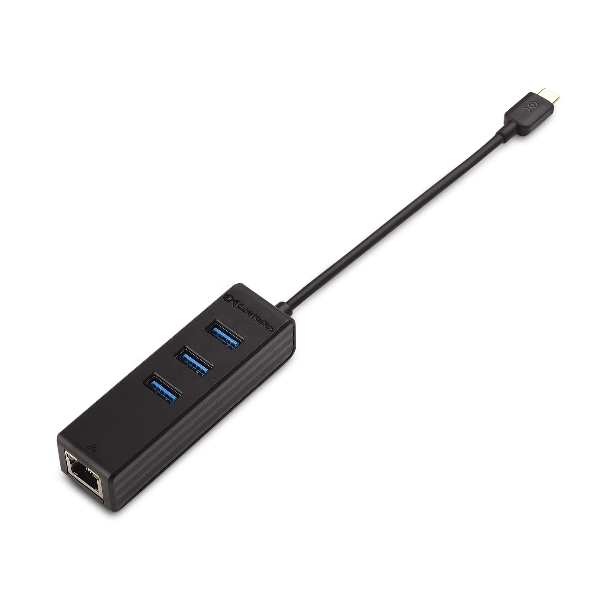 Cable Matters 4-in-1 USB C Hub Ethernet, Support Gigabit Network, USB C Ethernet Hub, Thunderbolt LAN Adapter with 10/100/1000Mbps Network, Black