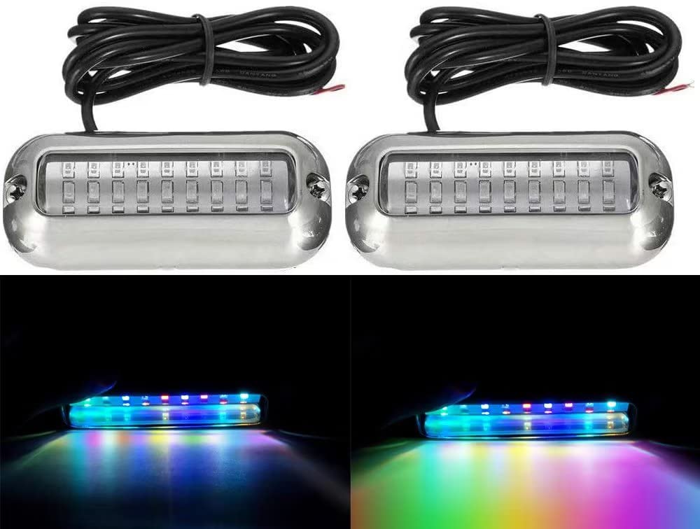 2PCS Waterproof Marine boat Lights, 7 Colors 27 LEDs Underwater Lighting Boat Transom Navigation Lights Drain Plug Lights Courtesy Lamp Deck Lights for Cruise Ships, Yachts, Sailboat