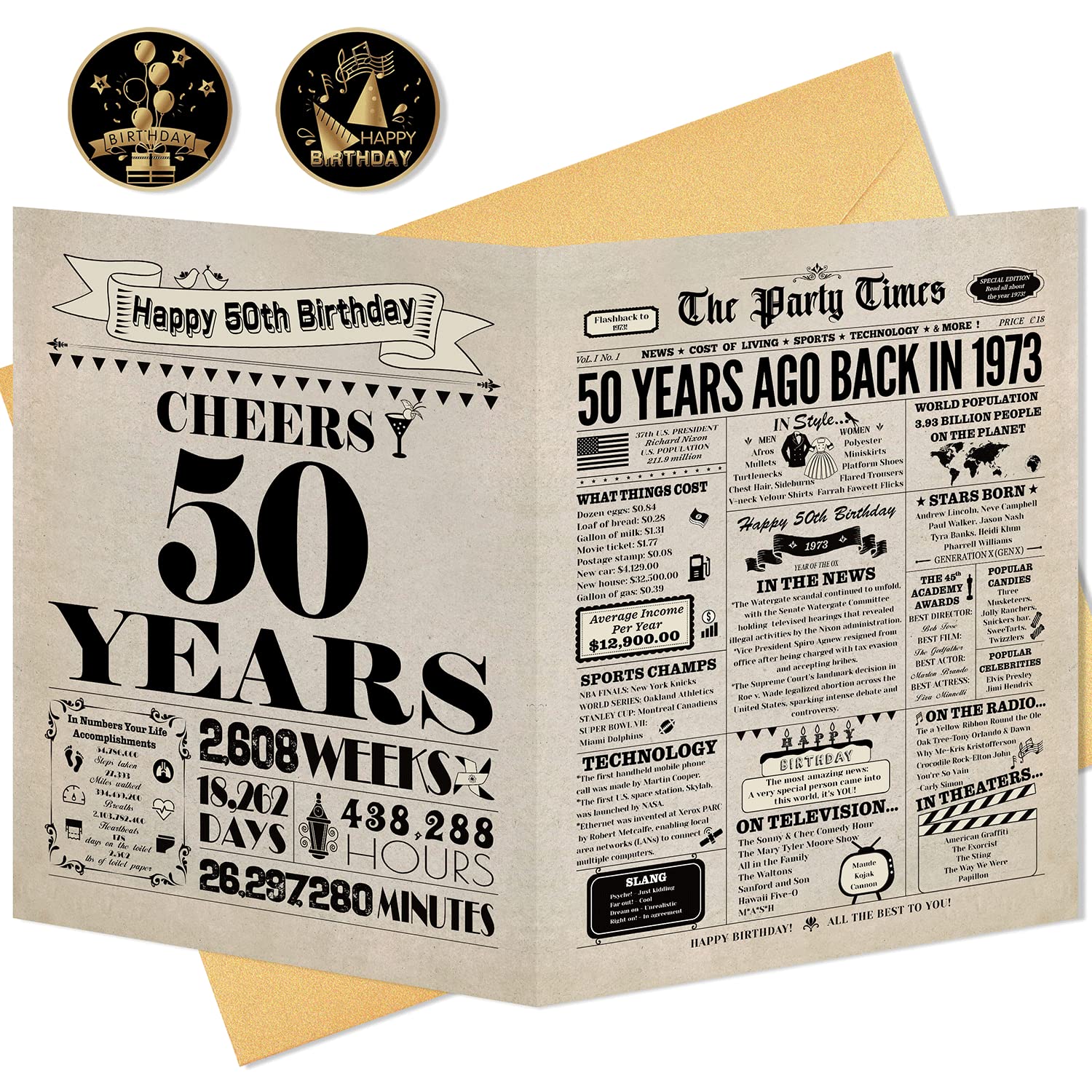 50th Birthday Card, 50th Birthday Gifts for Women Men, 50th Birthday Decorations for Him Her, Big Birthday Cards for 50 Year Old Daughter Son, Back in 1974 Birthday Card for Husband Wife Friends