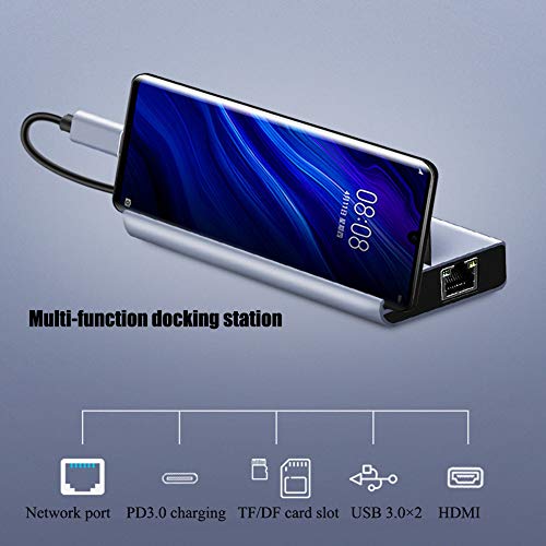 XUNMAIFHB Portable Docking Station,Docking Station 7-in-1USB C with Stand & PDRJ45, PD Charging Port, DF/TF Card Slot, USB 3.0x2, HDMI Fast Transmission