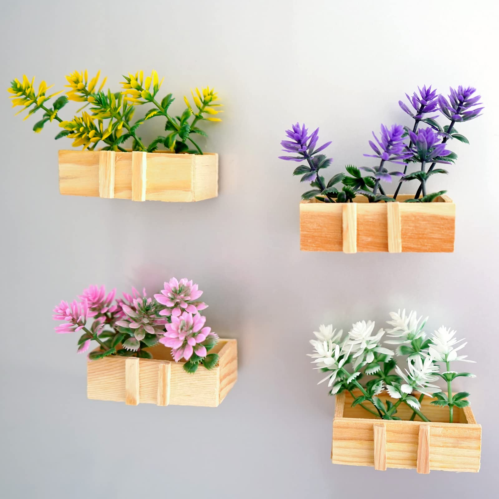 4pcs Cute Flower Refrigerator Magnets with Handmade Orchid Wooden Pot, Simulation Plant Refrigerator Magnet for Adults, Mini Decor Magnet for Fridge, Home, Kitchen, Office, School, Locker, Whiteboard