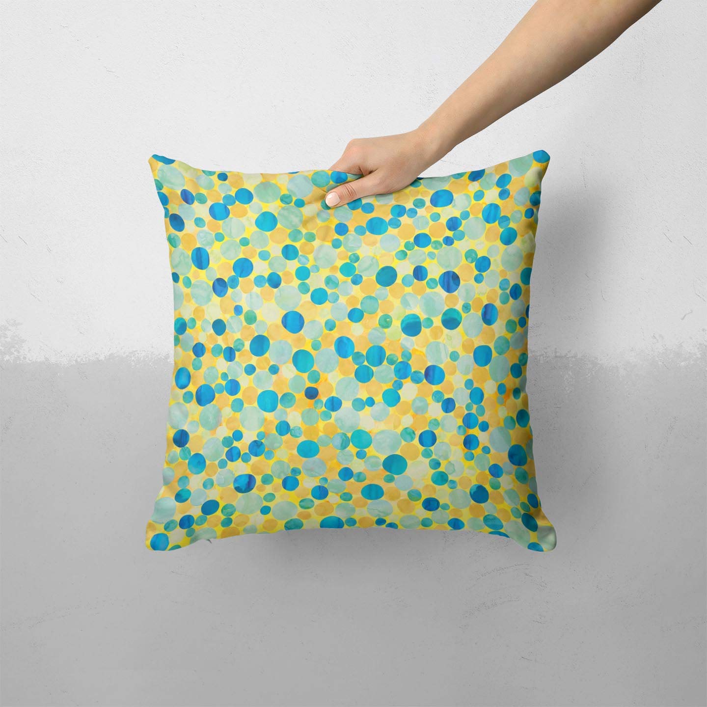 iiRov Mixed Yellow and Blue Watercolor Dots - Custom Decorative Home Decor Indoor or Outdoor Throw Pillow Cover Plus Cushion Set for Sofa, Bed or Couch (Pillow CASE Cover Plus Cushion)