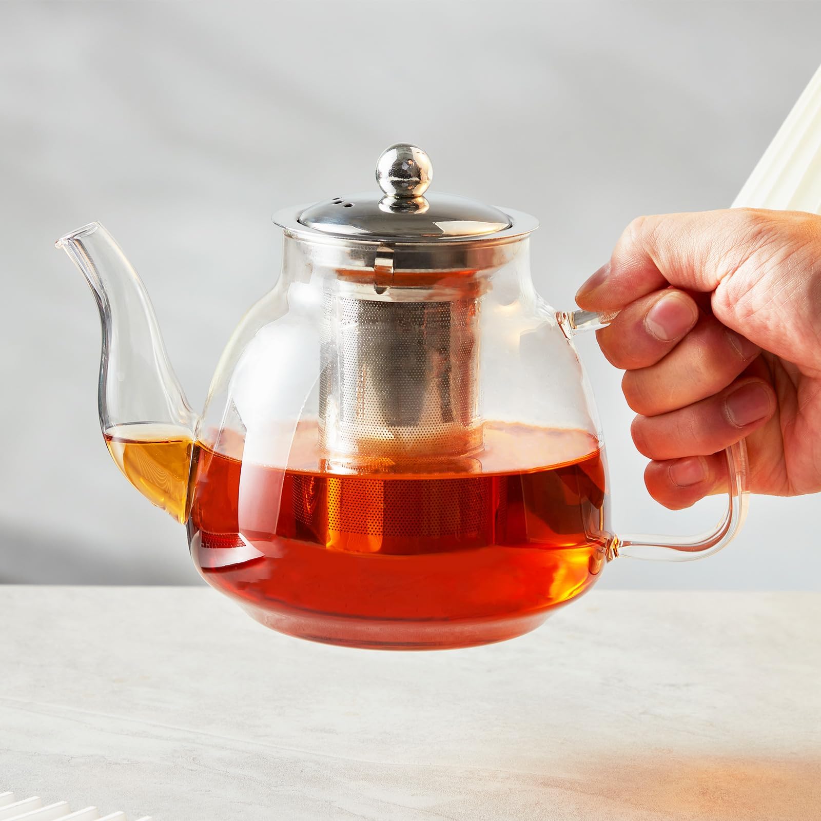 42oz/1250ml Glass Tea Kettle,Glass Teapot with Removable Stainless Steel Infuser, for Blooming and Loose Leaf Tea, Stovetop & Microwave Safe Tea Pot, Tea Maker's Choice
