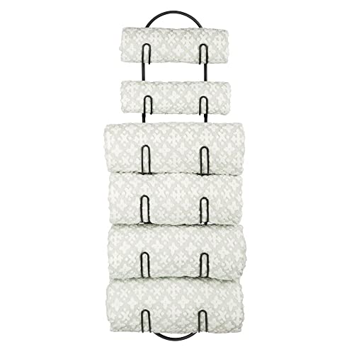 mDesign Steel Wall Mount Towel Rack with 6 Compartments - Towel Holder and Towel Storage Shelf Organizer for Bathroom, Powder Room - Concerto Collection - 2 Pack - Black