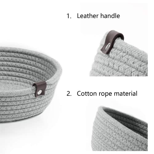 Goodpick 3pack Small Basket - Woven Storage Basket for Living Room Bathroom Storage Basket for towels Cute Round Basket for Baby Toy Storage Home Storage Baskets for Shelves Gift Baskets, Gray