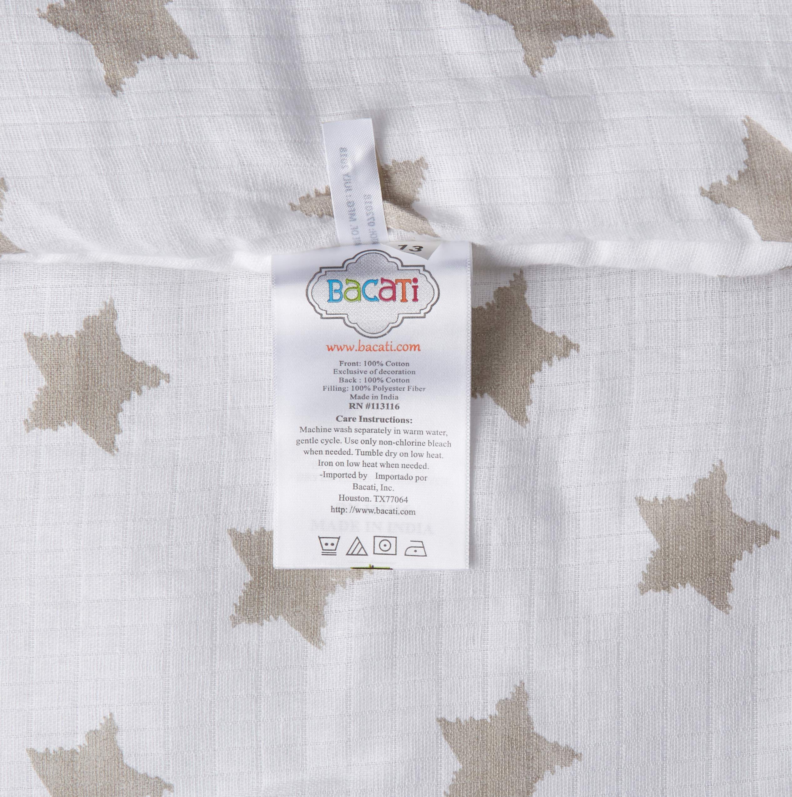 Bacati - Muslin Ikat Stars 4 Piece Toddler Bedding Set 100 Percent Cotton Includes Reversible Comforter, Fitted Sheet, Top Sheet, and Pillow Case