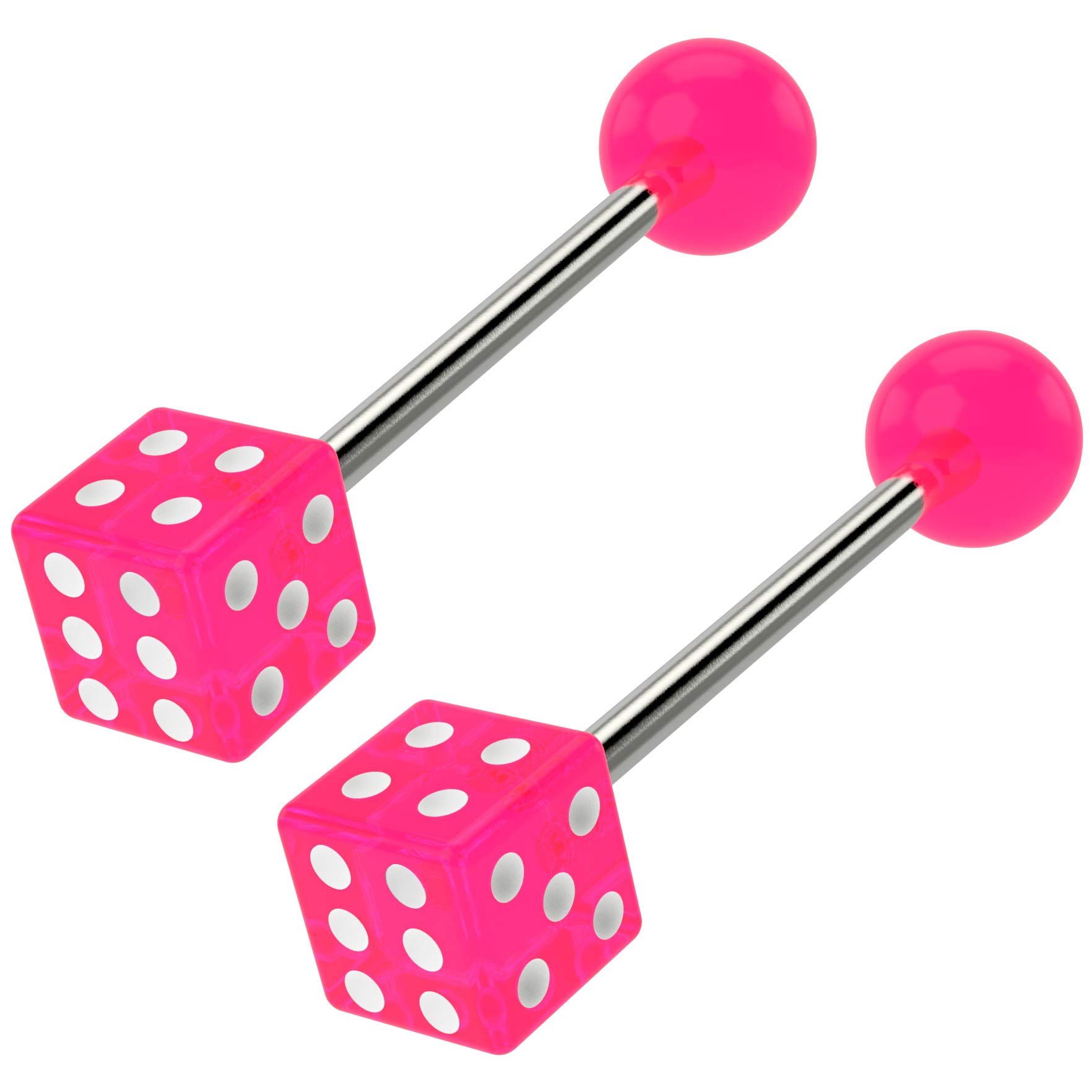2pc Dice Tongue Ring Blue 14g Piercing Barbell For Women Acrylic Plastic 14 Gauge 16mm 5/8 Jewelry