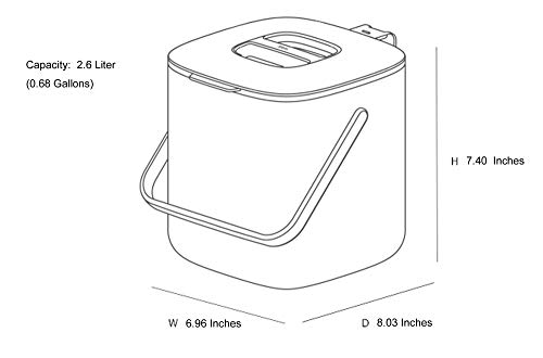 Litem Food Waste Basket Bin β a countertop Bucket with Extra Long Handles for Your conveniences 0.68 Gallons (2.6L) (Dark Gray)