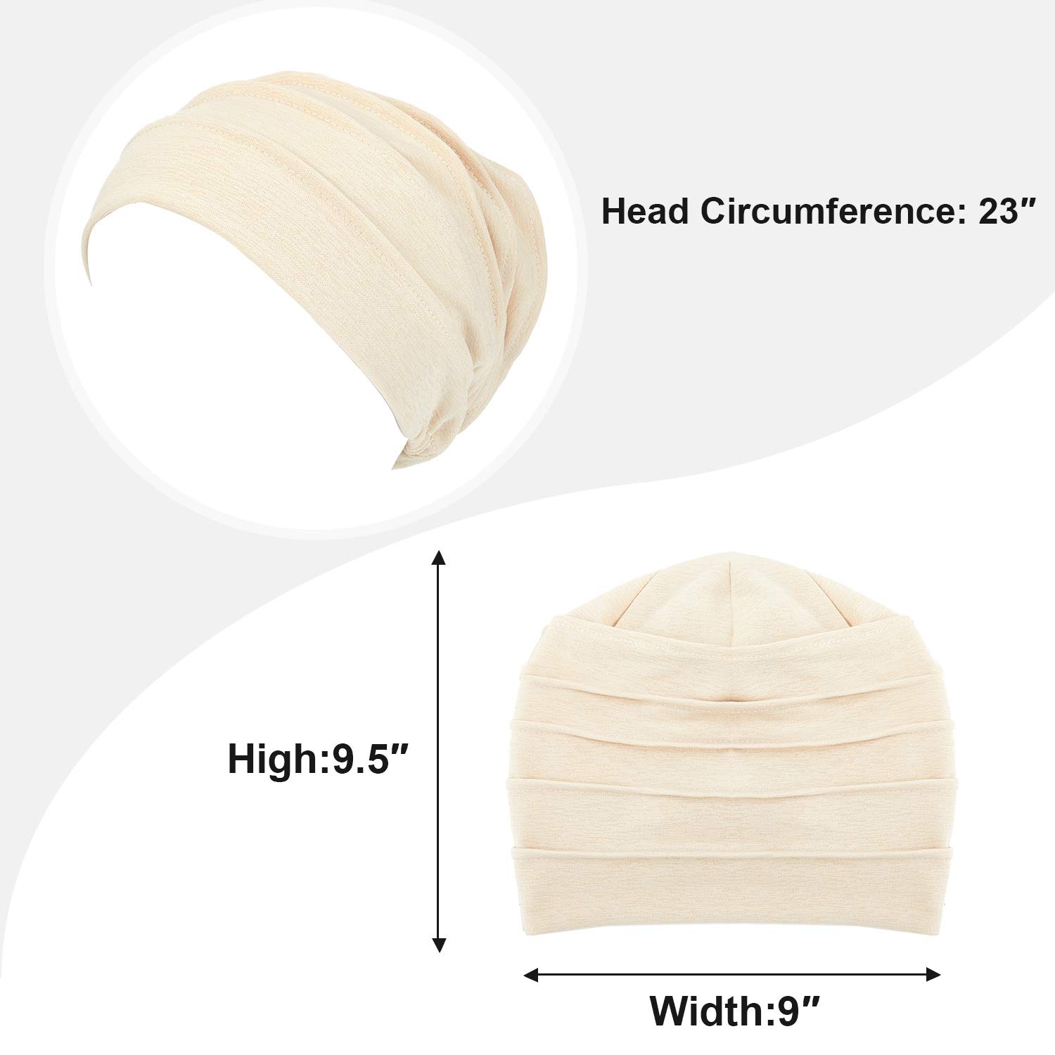 3 Pieces Slouchy Beanies Womens Headwear Sleeping Beanies Head Wrap Hats Soft Sleep Cap Stretchy Elastic Headwear for Women (Black, Brown, Beige)