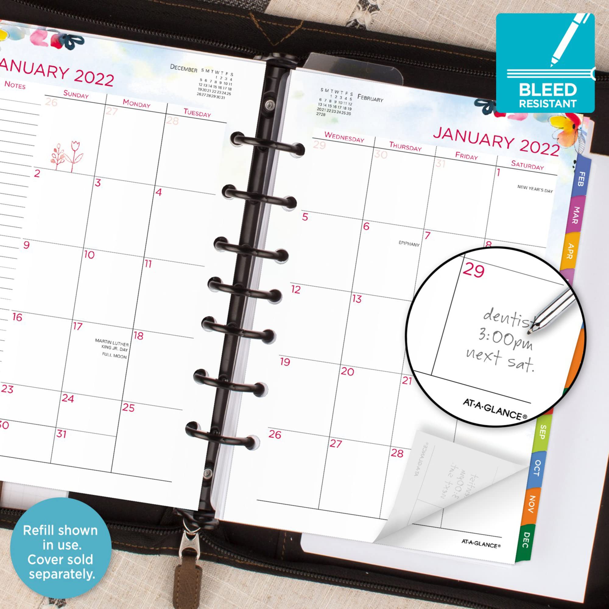 2022 Weekly & Monthly Planner Refill by AT-A-GLANCE, 52122 Day-Timer, 5-1/2" x 8-1/2", Size 4, Kathy Davis (KD81-285Y), Black