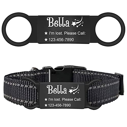 Atdesk Personalized Dog Tags, Slide On Pet ID Tag, Engraved Stainless Steel Cat Collar Tag, No Jingle Dog Name Tag Silent Pet Identification Tags(Large Black)