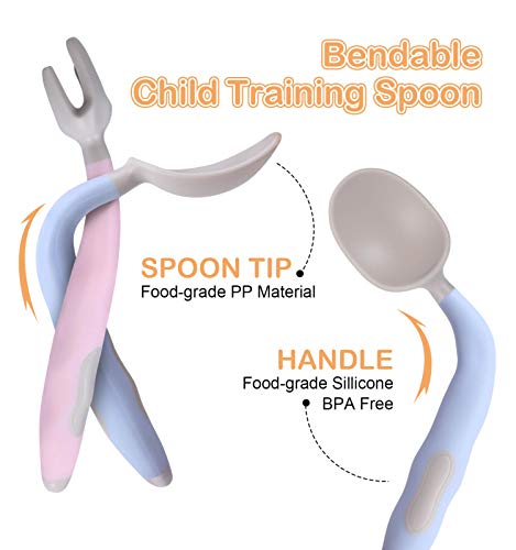 Toddler Kids Forks and Spoons Utensils - Baby Raise Feeding Utensils Set Easy Grip Bendable, Children Feeding Training Tableware Designed for First SelfFeeding Learning with Travel Case (Yellow)