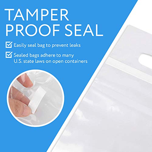 IMPRESA - Clear Plastic To Go Wine Bags with Handles - 50 Pack - Great for Restaurants, Bars, Travel, and Housewarming Gifts - Fits 25 oz Bottles - Tamper Proof Seal