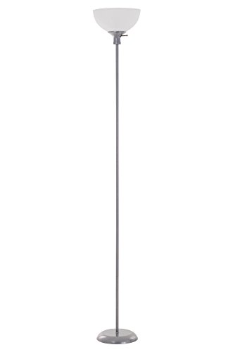 Catalina 20641-000 Traditional 3-Way Metal Torchiere Floor Lamp with White Plastic Shade, Silver Classic