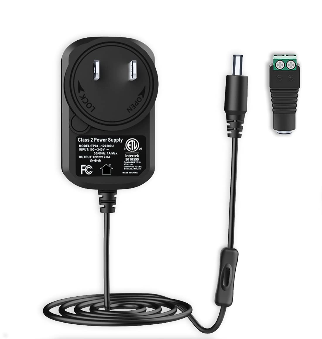 F1TP DC 12V 2A Power Supply Adapter with On Off Switch, 12Volt 2amp Wall Charger for LED Light Strip, DVR/NVR/CCTV Camera, Led Tape Lights, Digital Photo Frame, Router, Yamaha Keyboard