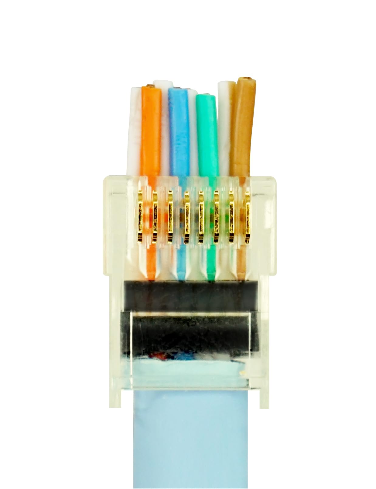 Simply45 ProSeries Pass-Through RJ45 Mod Plug - Shielded External Ground for 23AWG Solid, FPE Insulated 10G STP LAN Cables (Cat7a/7/6a) - Yellow, 50-Piece Jar - S45-1755P