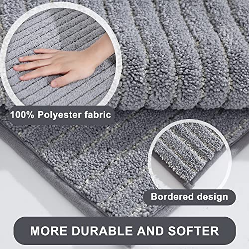 BEQHAUSE Kitchen Rugs and Mats Non Skid Washable Kitchen Floor Mat with TPR Backing 100% Polyester Grey Kitchen Mat Set of 2 Absorbent Runner Rugs for Kitchen 20x30inch/20x48inch