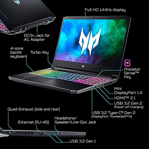 Acer Newest Predator Helios 300 Gaming Laptop | NVIDIA GeForce RTX 3060 | Intel i7-11800H | 15.6" FHD 144Hz 3ms IPS | Win 10 H | Killer WiFi 6 | Accessories (32GB RAM | 2TB PCIe SSD |1TB HDD)