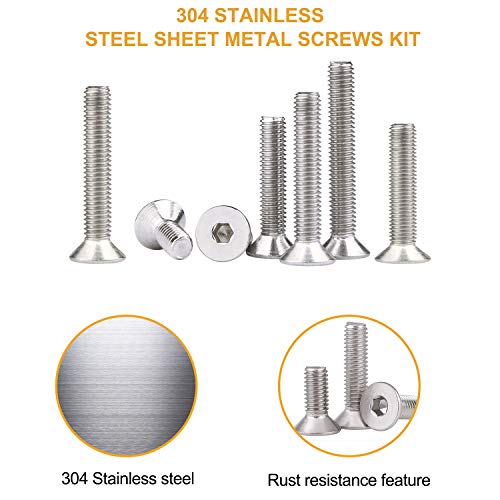 VIGRUE 1230 Pieces M2 M3 M4 M5 Flat Head Socket Cap Screws 304 Stainless Steel Cap Bolts Nuts Washers Assortment Kit with 4Pcs Hex Wrenches