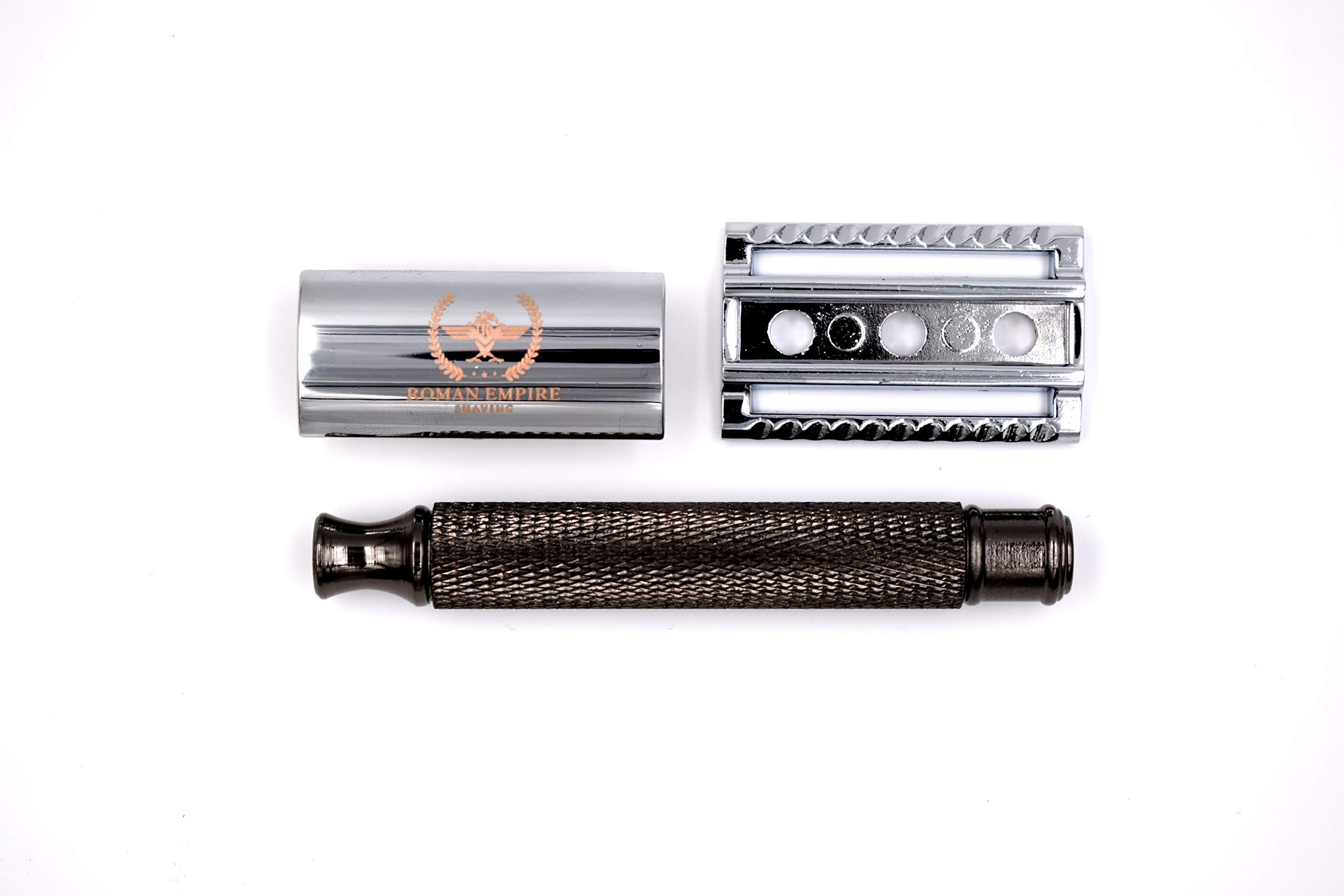 Caesar Gun Metal Safety Razor by Roman Empire Shaving with Set of 20 Shaving Blades (Astra-Derby-Shark-Treet)