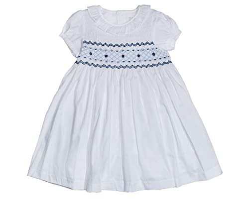 Toddler Baby Girls Soft Cotton Hand Smocked Dress Frilly Sleeve Ruffle Swing Tunic Shirt Casual Party Dress (2 Years) Blue Floral