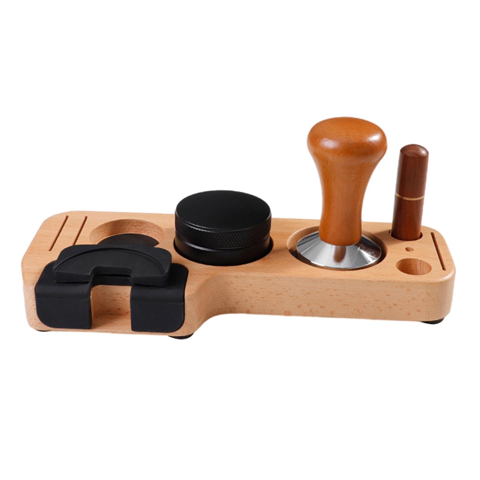 Wood Coffee Filter Tamper Holder Kits Espresso Accessories Kits Universal Anti Slip Espresso Tamper Station for Shop Commercial Cafe Tearoom, Beech 51mm