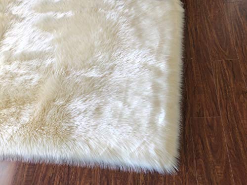 LAMBZY Faux Sheepskin Super Soft Hypoallergenic Square Area Rug Plush Fur Premium Shag (144", 365x365 cm, Cream)