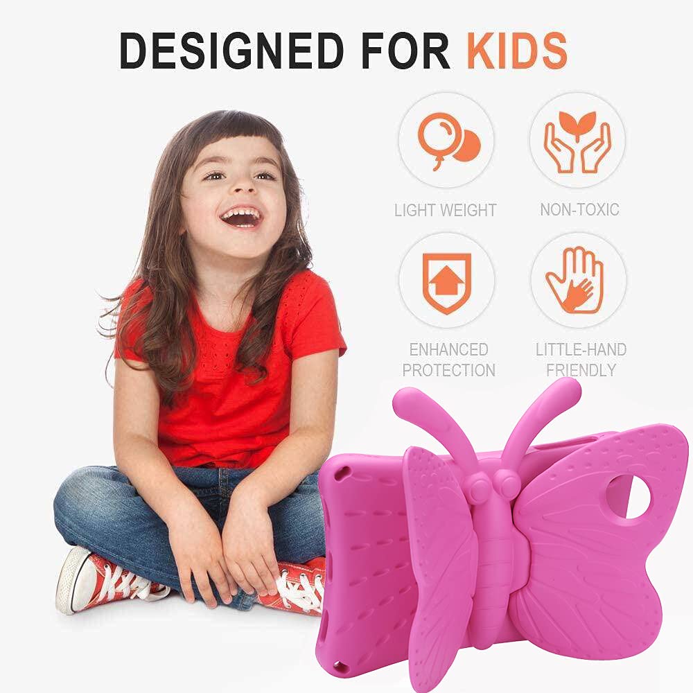 Simicoo Samsung Galaxy Tab A 8.4 Kids case Cute Butterfly Case with Stand for Kids Light Weight EVA Rugged Shockproof Heavy Duty Kids Friendly Full Cover for Samsung Tab A 8.4 2021 2020 (Rose)