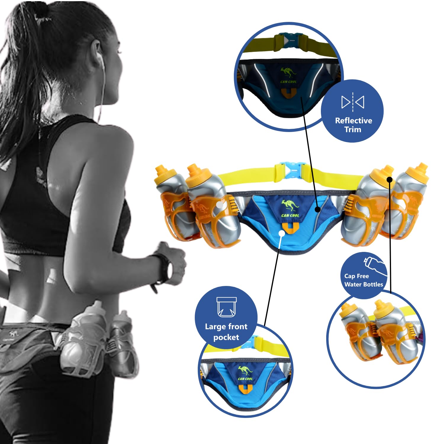 247 Viz Running Hydration Belt - Running Fanny Pack with Water Bottle Holder-Adjustable Running Belt with Water Bottle Holder And Pouch - Water Bottles and Runners Reflective Gear for High Visibility