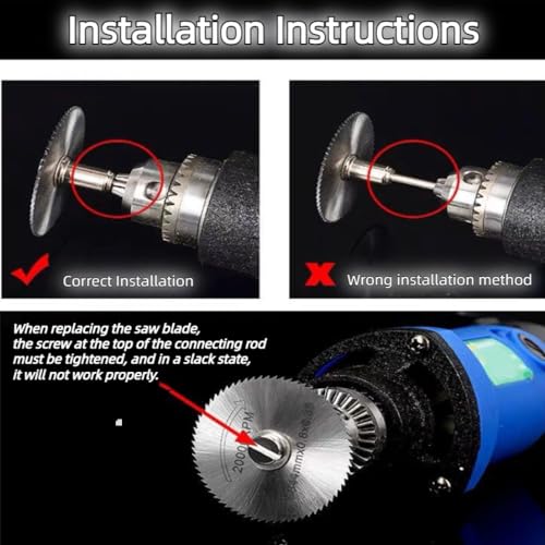 6 Pcs Rotary Drill Saw Blades with 1/8" Shank Extension Rod, Steel Saw Disc Wheel Cutting Blades for Wood Plastic Metal Stone Cutting
