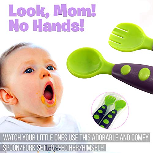 Baby Feeding Gift Set 8PC: Silicone Bib, Masher and Bowl, Spoon and Fork Set, Fruit Feeder with Rattle, Finger Toothbrush and Food Scissors by Bebe N Belle (Yellow)