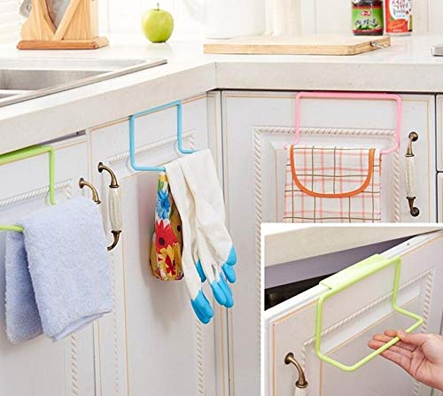 Elaco 4Pcs Home Bathroom Kitchen Cupboard Cabinet Over Door Hanging Metal Towel,Rack Holder Organizer Hanger Shelf (Multicolor)
