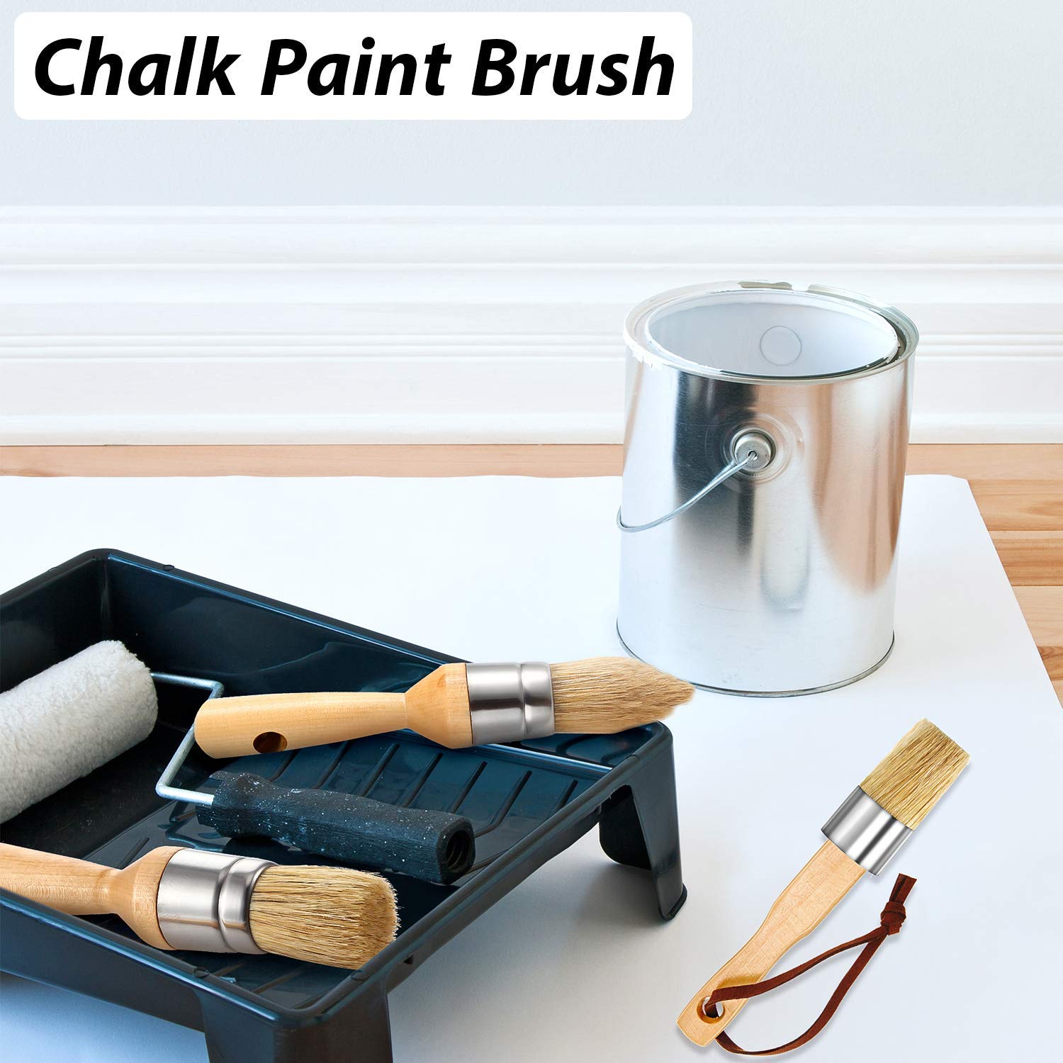 3 Pieces Chalk and Wax Paint Brushes Bristle Stencil Brushes for Wood Furniture Home Decor, Including Flat, Pointed and Round Chalked Paint Brushes (Burlywood)