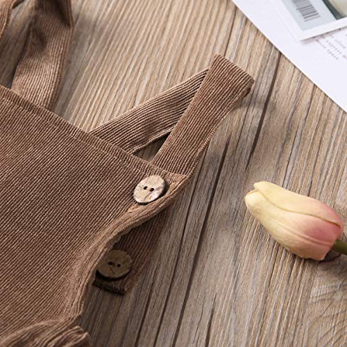Kuriozud Infant Baby Boy Girl Corduroy Romper Plain Bodysuit Crossback Strap Clothes (Coffee, 12-18 Months)
