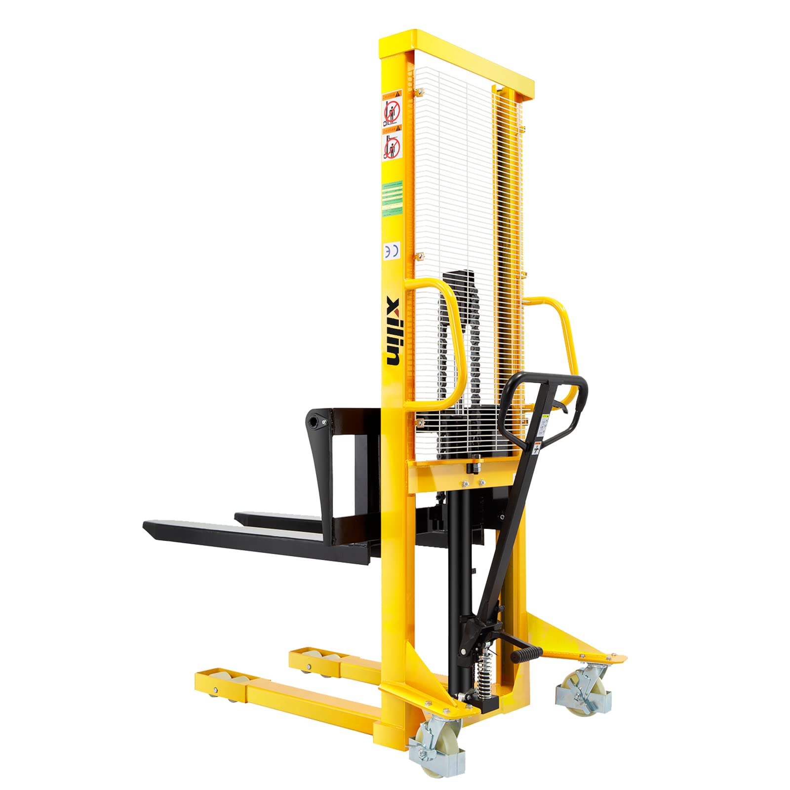 Xilin Manual Pallet Truck Stacker 2200lbs Capacity 63" Hydraulic Lift Height with Adjustable Forks and Fixed Legs Handling Tools