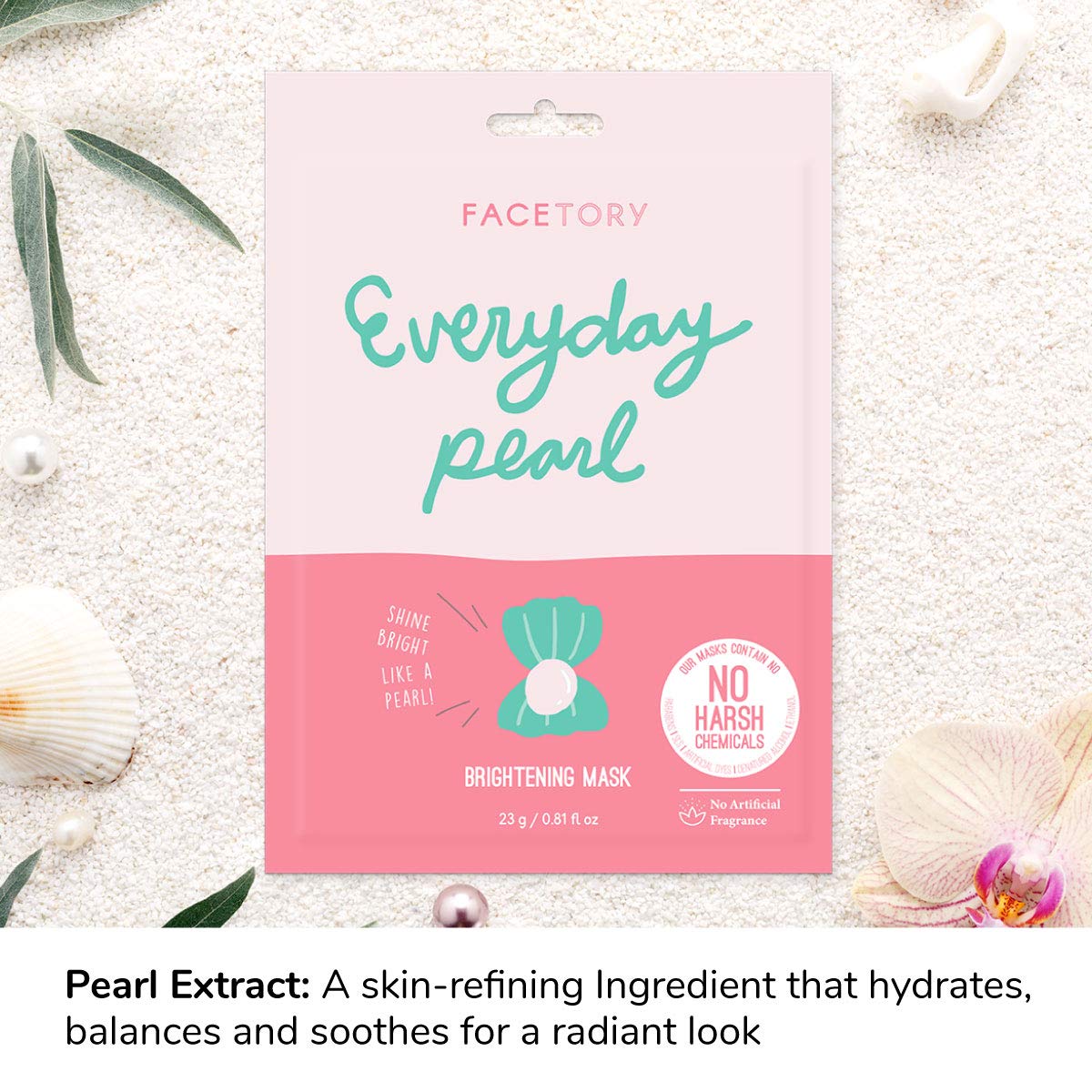 FACETORY K Beauty Face Mask Skin Care - Everyday PEARL Brightening Sheet Mask | Plant-Based with Pearl Essence (5 Pack)