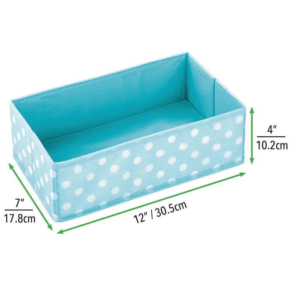 mDesign Fabric Drawer Organizer Bins, Kids/Baby Nursery Dresser, Closet, Shelf, Playroom Organization, Hold Clothes, Toys, Diapers, Bibs, Blankets, 4 Pack - Turquoise Blue/White Polka Dot