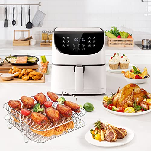 BYKITCHEN Square Air Fryer Rack for Cosori, Instant Vortex, Nuwave Air Fryer, 2pcs 8 inch Stackable Multi-Layer Stainless Steel Dehydrator Rack, Ninja Foodi Grill Square Air Fryer Accessories