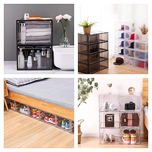Attelite Drop Front Shoe Box, Stackable Plastic Shoe Box with Magnetic Door, As Shoe Storage Box and Clear Shoe Box,For Display Sneakers,Easy Assembly,Fit up to US Size 12
