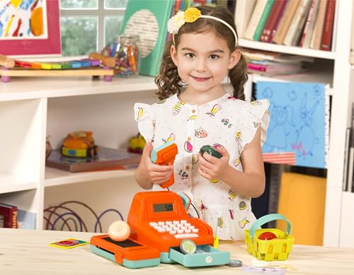 Battat - Interactive Kids Cash Register with Scanner & Sounds - 26-Piece Pretend Play Shopping Set with Light-Up Scanner, Play Money & Card - Educational Toy for Learning & Fun - Ages 3+