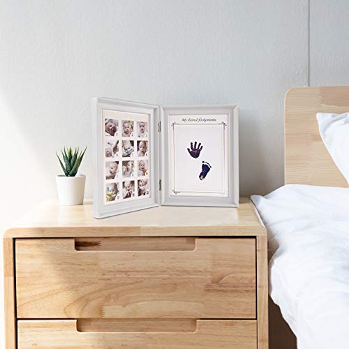 Hiverst Baby Keepsake Frame Kit, Shatterproof Baby First Year Frame in Delicate Package- Ideal Personalized Newborn Baby for Baby Shower, with Ink Pad Stamp & Stencil, 14.5" x 8.5"