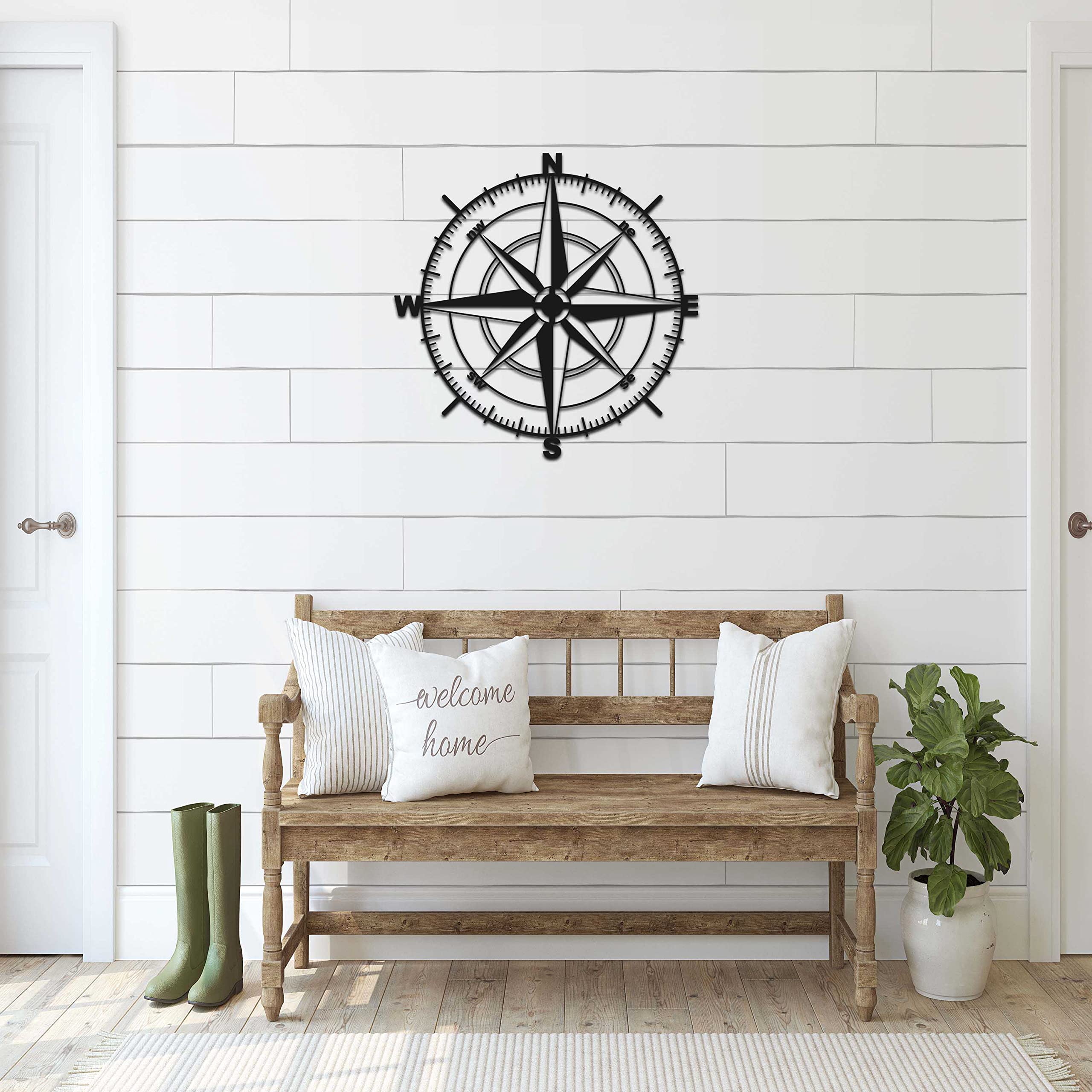 Black Metal Wall Art, Modern Home Decor, Modern Black Wall Art, Living Room Wall Art, Home Art İron Wall Art, Wall Hanging (Compass Metal Wall Art Decor, Large)