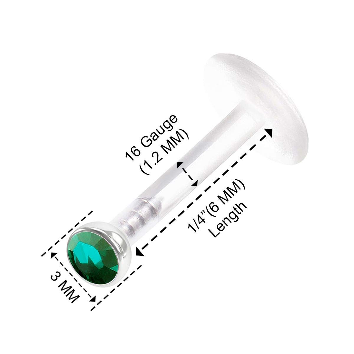 2PCS Acrylic Push In Lip Rings 16 gauge 1/4 6mm 2mm Clear Crystal Ball Auricle Earrings Marilyn Monroe Piercing Jewelry 0293