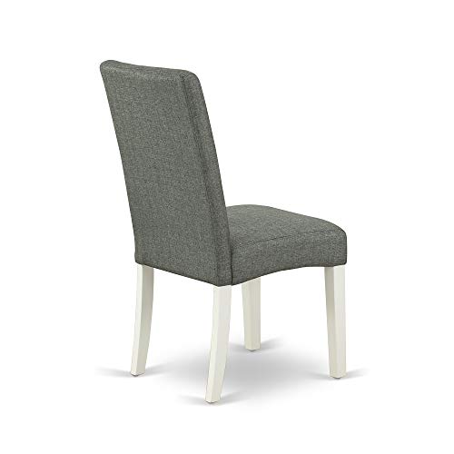 East West Furniture DLDR5-LWH-07 5Pc Round 42" Kitchen Table With Two 9-Inch Drop Leaves And Four Parson Chair White Finish Leg And Linen Fabric-Gray Color, 5