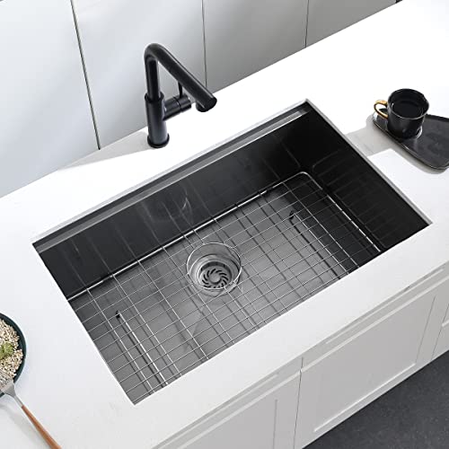32 Gray Undermount Workstation Kitchen Sink, Dorzom 32βx19β Metallic Matte Gray Stainless Steel Undermount 18 Gauge 10 Inch Deep Single Bowl Workstation Ledge Kitchen Sink with Accessories