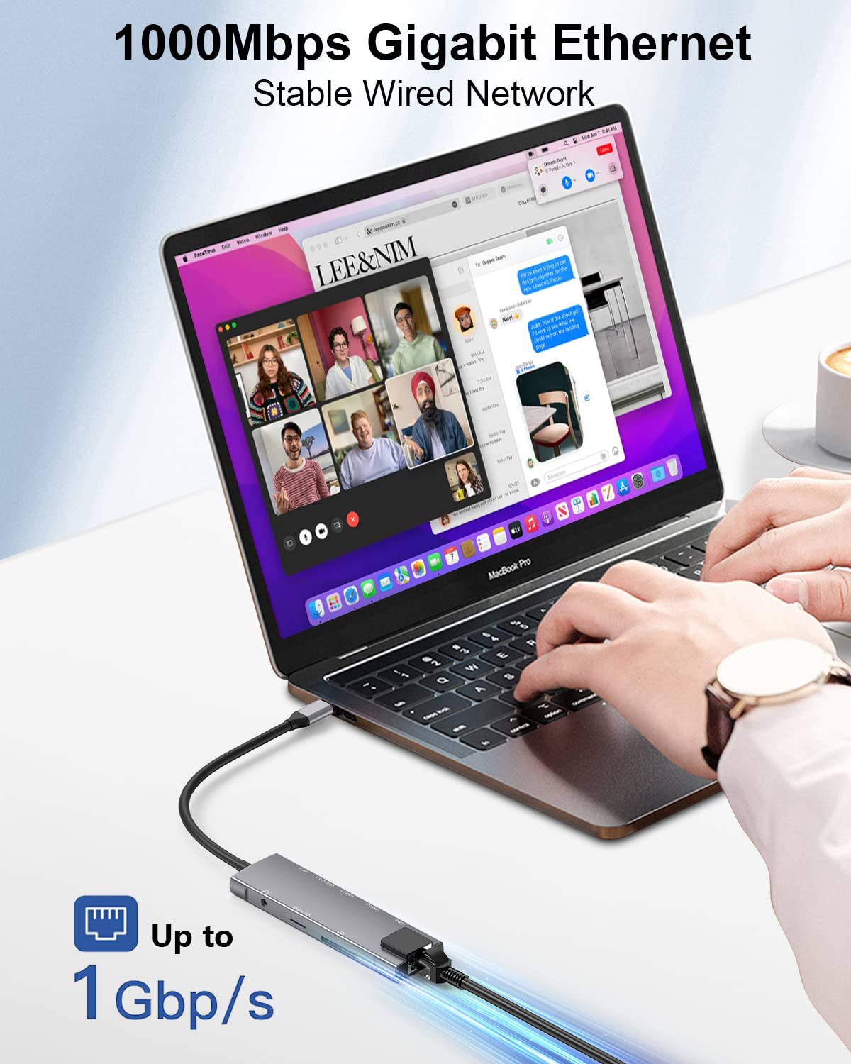 USB C Hub 9 in 1 Multiport Adapter w/Gigabit Ethernet,100W PD,4K@60Hz,2 USB 3.0,USB C 3.0 Data,SD/TF Card Reader,3.5mm Jack,Dongle Docking Station for MacBook iPad Pro iPhone 15 Steam Deck/Rog Ally