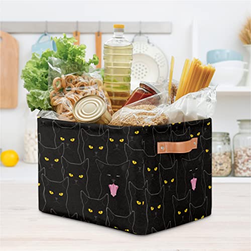 Cute Black Cat Storage Bins Baskets Fabric Laundry Baskets, Cat Animal Storage Cube Boxes Organizer Bag Bin for Toy Organizing Book Storage Shelves Nursery Closet