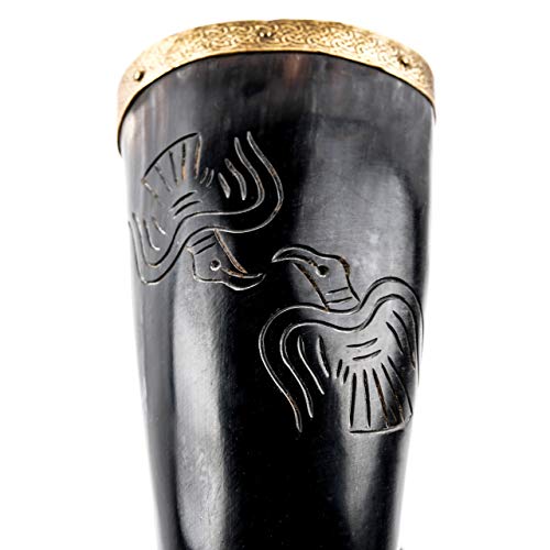 Mythrojan THE BIRD OF PREY Viking Drinking Horn with Brown Leather holder Authentic Medieval Inspired Viking Wine/Mead Mug – Polished Finish